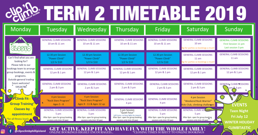 Term Timetable - Clip 'n Climb Phillip Island